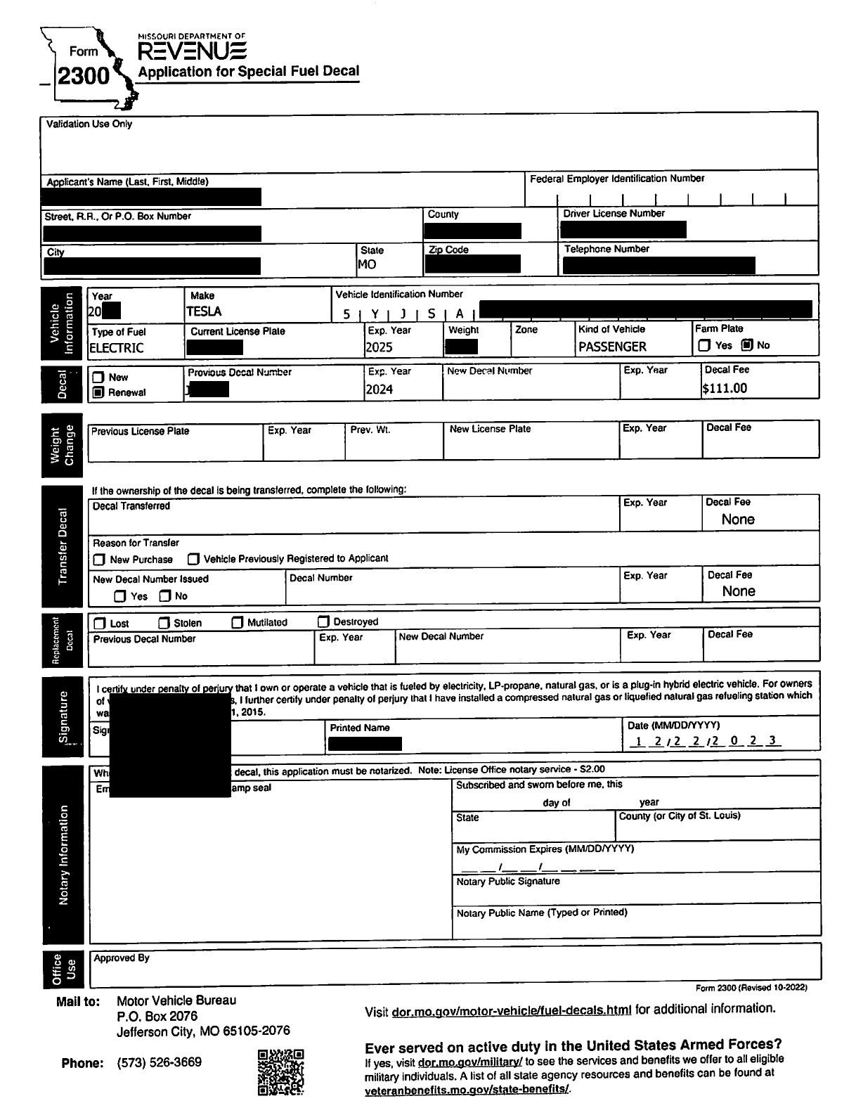 Missouri Special Fuel Decal Renewal by Mail - Jason Klein