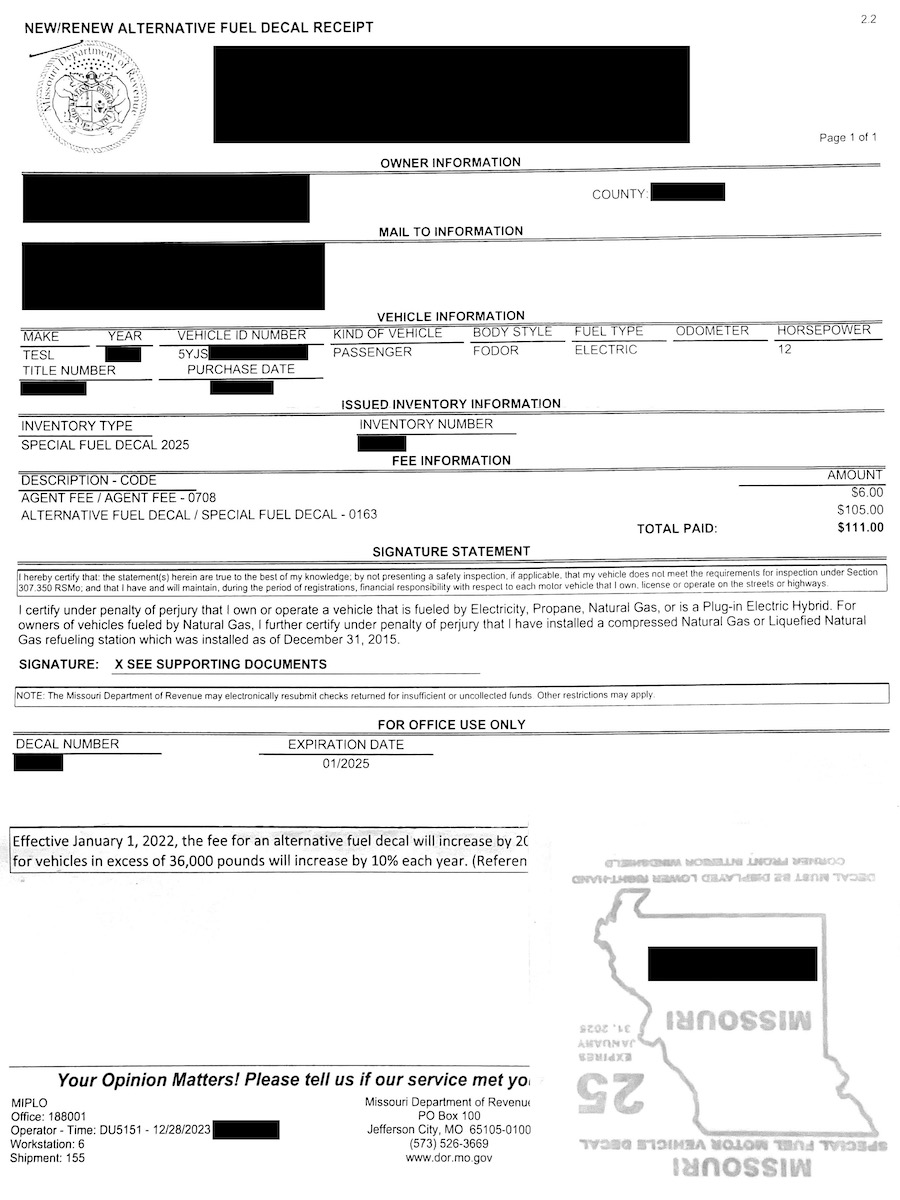Missouri Special Fuel Decal Renewal by Mail - Jason Klein